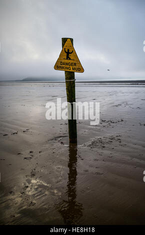 A sign warning of the danger from sinking mud at Weston-super-Mare ...