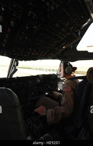 A U.S. Airforce C-17 Globemaster taxis on the runway before takeoff at ...