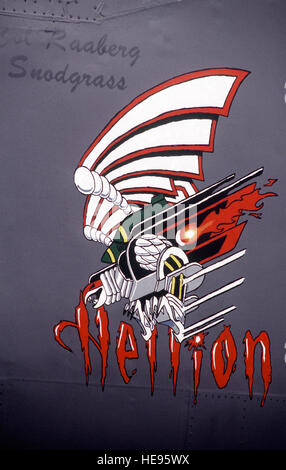 Nose art of B-1B Lancer, tail number 85-057, Hellion. LT. COL. Doug ...