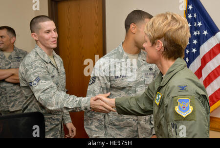 Col. Kristin Goodwin, 2nd Bomb Wing commander greets Minot Air Force ...