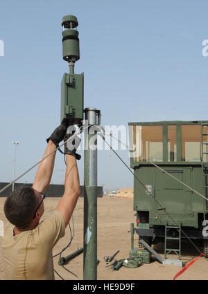 The MSN-7 mobile air traffic control tower is deployed from a Humvee ...