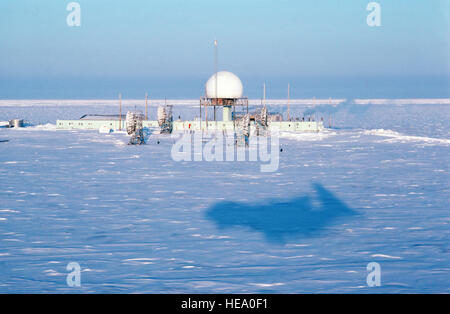 DEW line radar station on Barter Island with fog over Kaktovik Alaska ...