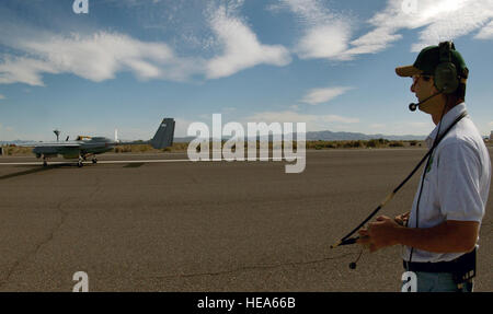 A Hunter Joint Tactical Unmanned Aerial Vehicle (UAV) in flight during ...