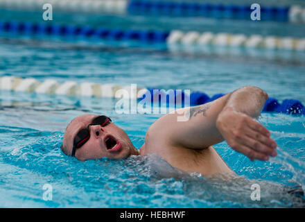 Air Force personnel swim laps at the pool on Camp Lemonnier, Djibouti ...