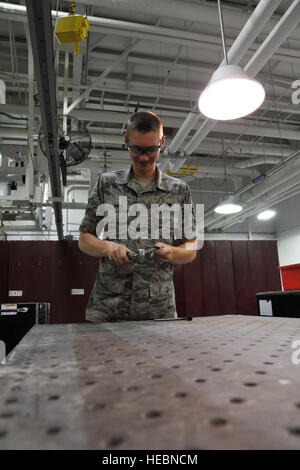 An Air Force aircraft structural apprentice at Dyess Air Force Base ...