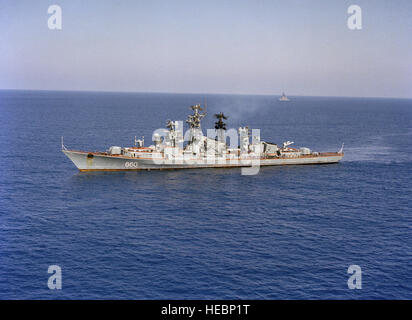 A port bow view of a Soviet Kashin class guided missile destroyer ...