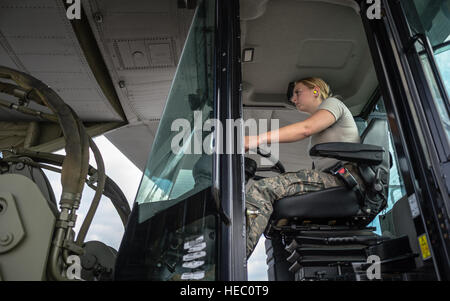 Air Force personnel load cargo onto a C-17 Globemaster at Langley Air ...