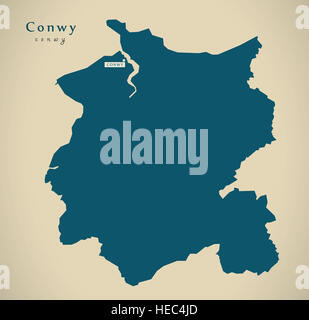 Conwy, region of Wales - Great Britain. Low resolution satellite map ...
