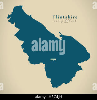 Flintshire, region of Wales - Great Britain. Grayscale elevation map ...