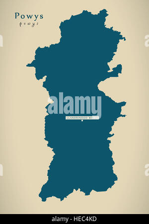 Powys, region of Wales - Great Britain. Low resolution satellite map ...