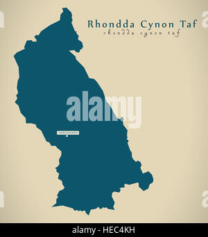 Rhondda Cynon Taf, region of Wales - Great Britain. Colored elevation ...