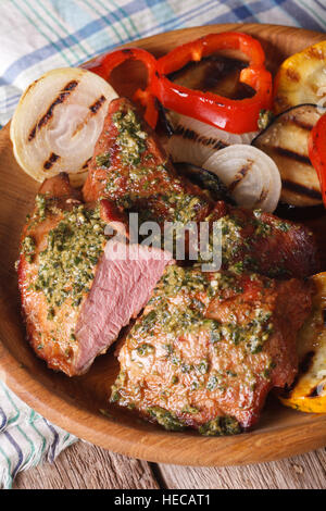 Prepared steak of beef with pesto sauce at plate Stock Photo - Alamy