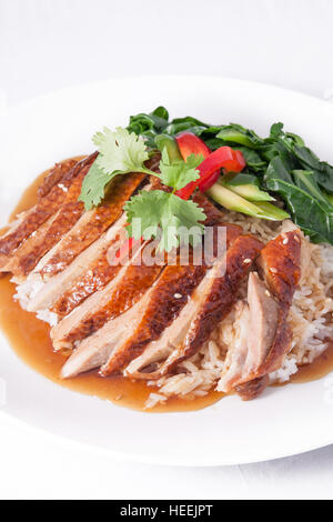 Rice with roast duck, sliced restaurant presentation, asian cuisine ...