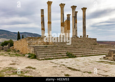 Capitoline Temple, Roman ruins, Volubilis, Morocco Stock Photo - Alamy