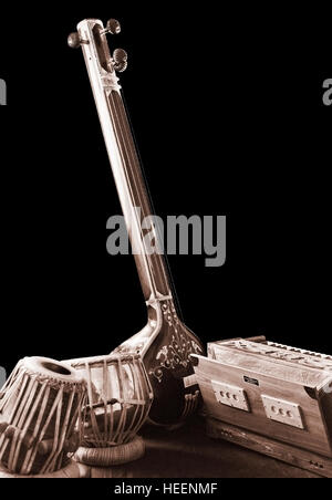 Indian classical music instruments - Tabla, Harmonium, Tamboori Stock ...