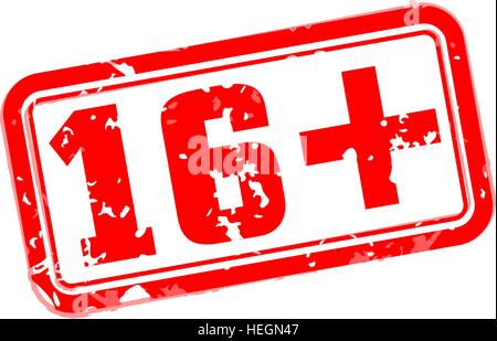 16 age limit rubber stamp, warning icon, adult content, prohibition ...