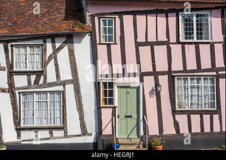 Houses in Lavenham in typical half-timbered architecture, Suffolk ...