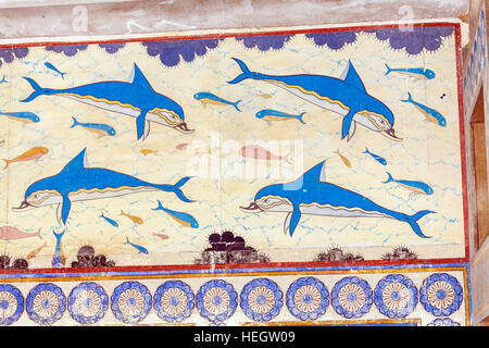 Dolphin fresco, symbol of minoan culture, Knossos palace, Crete Stock ...
