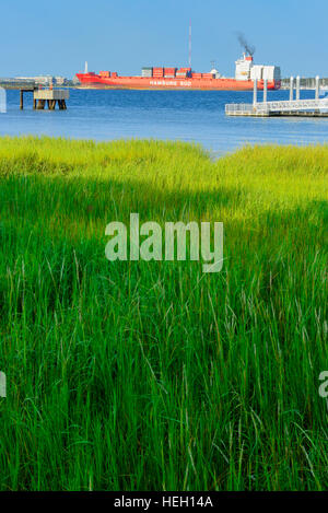 Tidal marsh boat docks along Egans Creek on Amelia Island in Fernandina ...