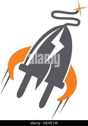 Electric rocket vector logo design. Rocket and thunderbolt logo icon ...