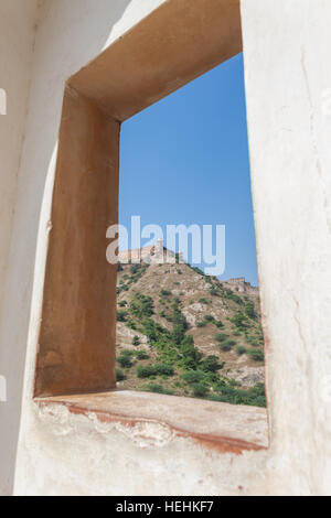 View through an arched window, Amer or Amber Fort, Amer near Jaipur ...