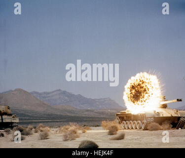 A Copperhead laser-guided anti-tank missile fired from a towed M198 155 ...