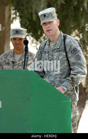 Lt. Col Niave Knell speaks during the 22nd Military Police Battalion ...