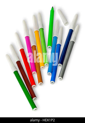 Felt tip pens on yellow background, closeup Stock Photo - Alamy