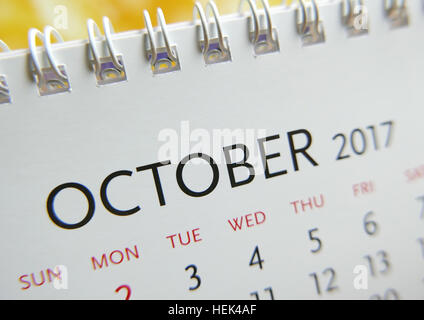 calendar for October 2017 with the image of yellow maple leaves Stock ...