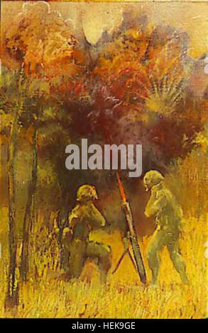 Vietnam Combat Art depicts a soldier using a grenade during combat ...