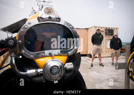 An Army deep sea diver with the 569th Engineer Detachment, on board LCU ...