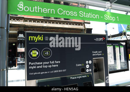Myki card machine at tram stop in Southern Cross station Melbourne ...