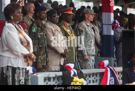 MONROVIA, Liberia-Armed Forces of Liberia Maj. Geraldine George, center ...