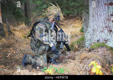 A German soldier, assigned to the Hammelburg Infantry Training Center ...