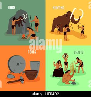 Prehistoric stone age caveman infographics layout with timeline of ...