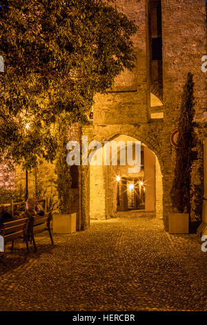Ways and courts of the Castello di Padenghe sul Garda at nightfall ...