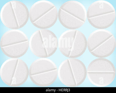 Many of white round pills with diagonal line on white background Stock ...