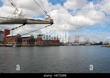 View across Belfast Harbor showing the iconic Titanic building built as ...