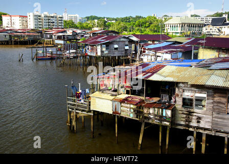 Houses in Kampong Ayer water village in Bandar Seri Begawan, capital of ...