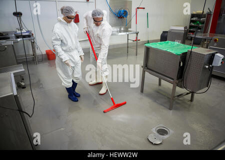 Female staff cleaning the floor at meat factory Stock Photo - Alamy