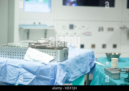 Surgical instrumentation table with sterile instruments ready for ...