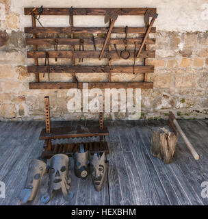 Scold's bridles aka branks, medieval torture tools on display at Stock ...