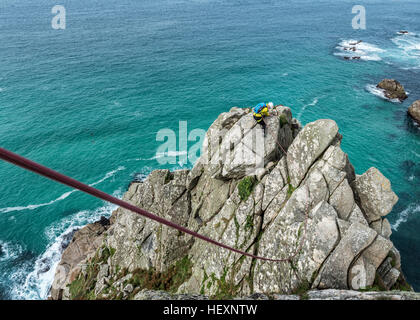 UK, Cornwall, woman at Commando Ridge climbing route Stock Photo - Alamy