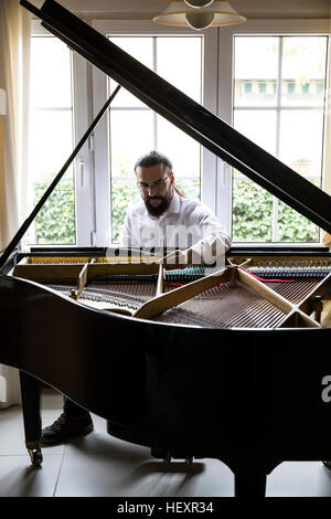 Piano tuner tuning grand piano Stock Photo - Alamy