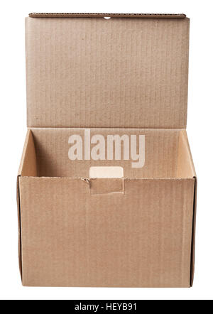 front view of open cardboard container isolated on white background ...