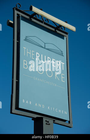 The Green Man Pub Sign, Grantchester, Cambridgeshire, England, UK Stock ...