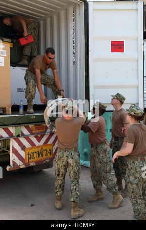 US Navy Naval Mobile Construction Battalion (NMCB) 7 Seabees pose for a ...