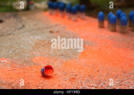 High Explosive Dual Purpose 40mm rounds are staged for firing during a ...