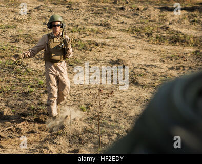 Cpl. Earl Burcham, AAV7A1 tracked vehicle Crew Chief, sits atop the ...
