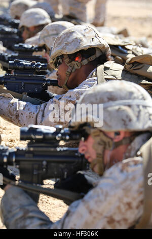 Grenadiers fire the M16A4 rifle/M203 grenade launcher Stock Photo - Alamy